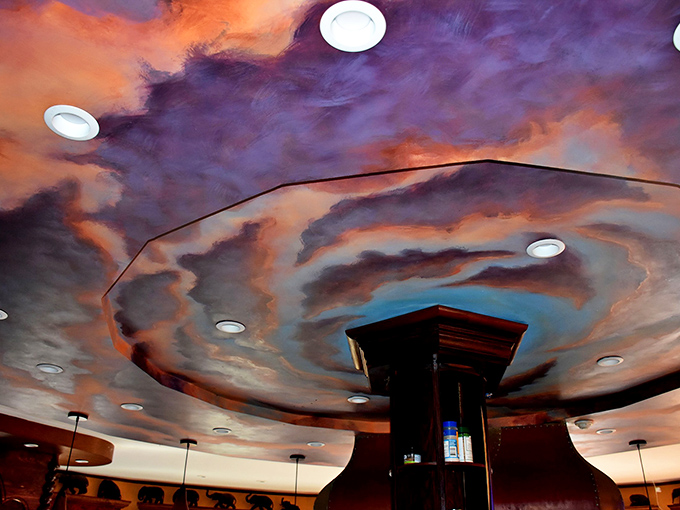 Cloud-gazing indoors? This ceiling mural brings new meaning to the phrase "head in the clouds."