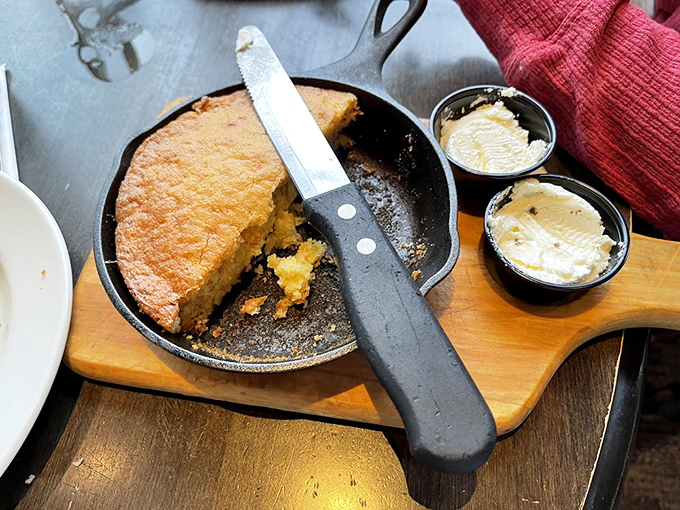 Golden, crusty, and oh-so-comforting! This skillet cornbread looks like it could make a sailor forget all about hardtack.
