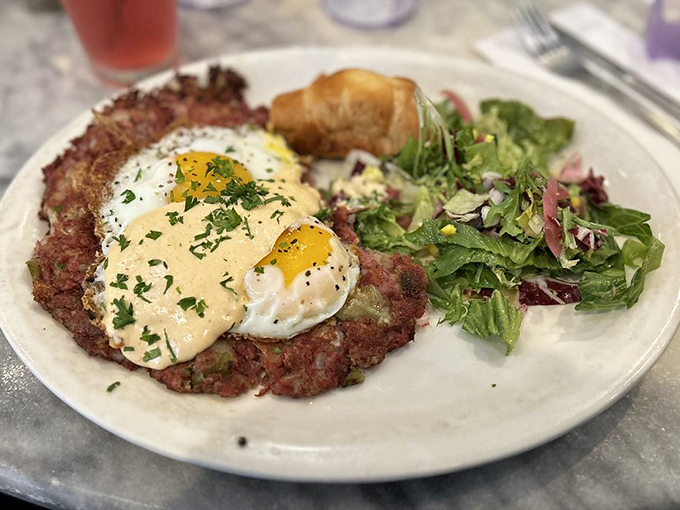 Corned beef hash with the sunny-side up egg that dreams are made of. This breakfast has more flavor than most dinners.