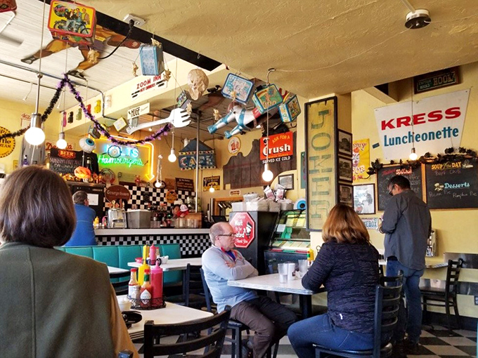 Where strangers become friends over coffee and pie. This scene is so cozy, Norman Rockwell would be reaching for his paintbrush.