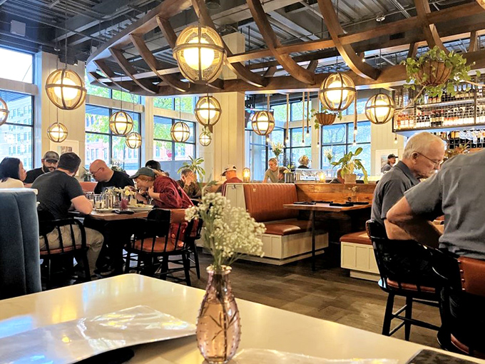 A bustling dining room that's more lively than a fish market at dawn. The only thing fresher than the seafood is the conversation!