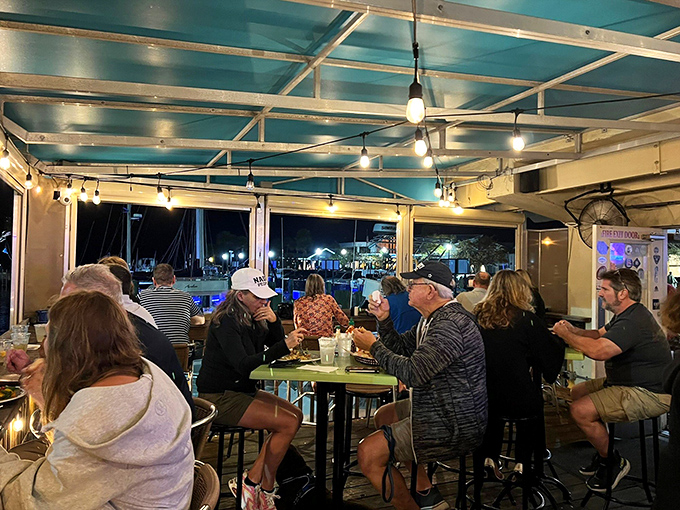 Night owls and early birds flock together at Olde Bay Cafe. The sunset's just a bonus to the feast.
