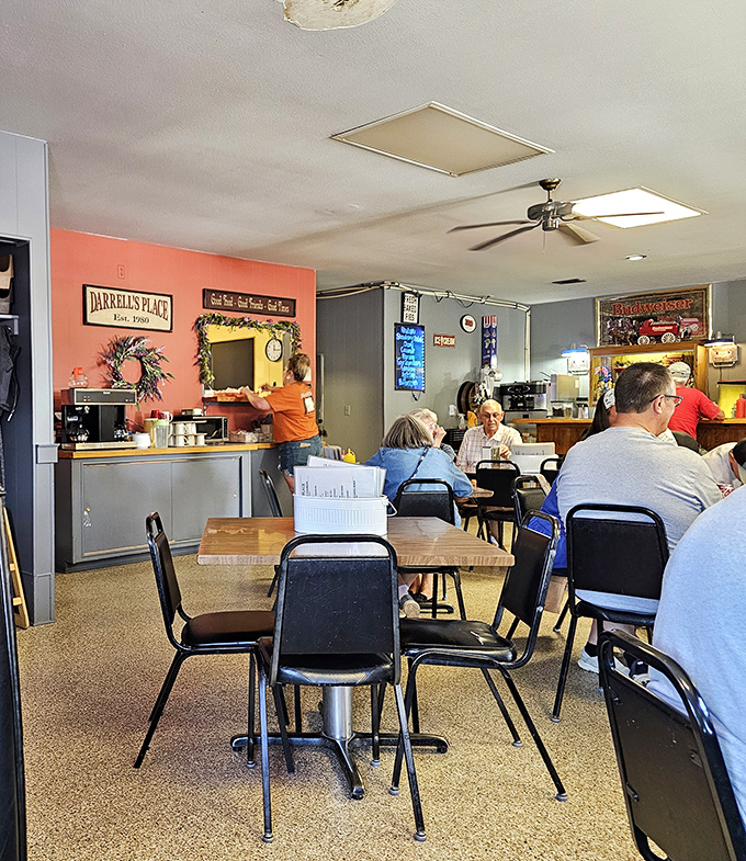 Local flavor at its finest! These diners aren't just eating; they're participating in a time-honored Iowa tradition of good food and great company.