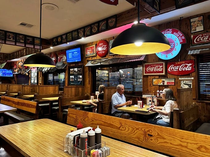 Happy campers alert! These diners look like they've discovered the secret to happiness, and it's spelled B-B-Q.