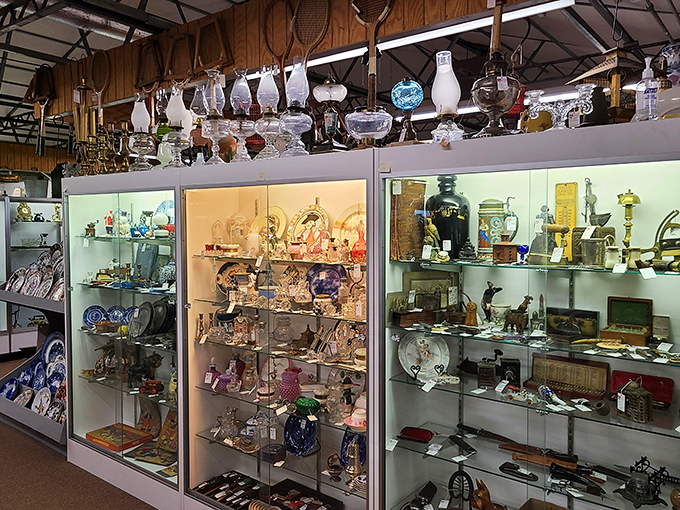 Glassware galore! This display case is shinier than a disco ball and twice as fun. Just don't play catch here.