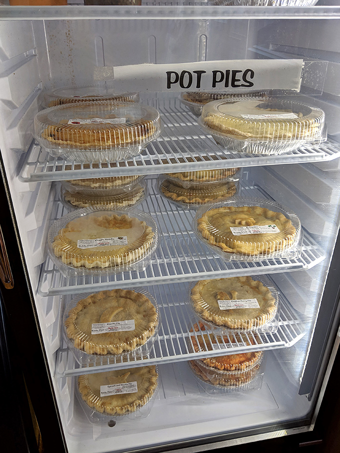 Chill out with these cool customers! The refrigerated case is stocked with an impressive lineup of pot pies, perfect for a cozy night in.