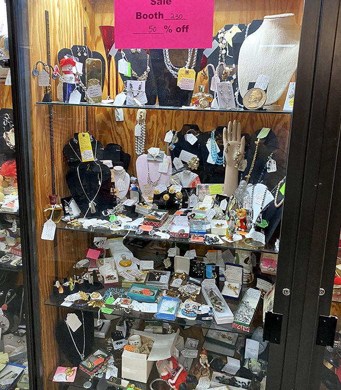 Treasure chest or time capsule? This jewelry display is a glittering testament to changing fashions and enduring sparkle.