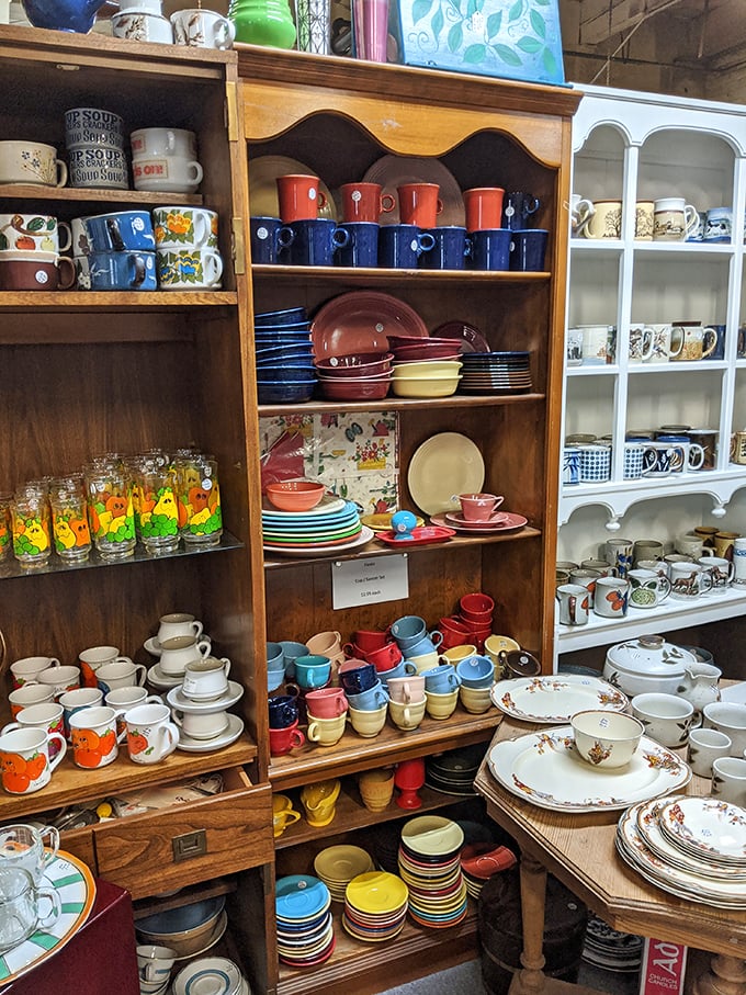 A rainbow of retro! This kitchenware collection is giving off major "I Love Lucy" vibes. Who knew doing dishes could be so colorful?