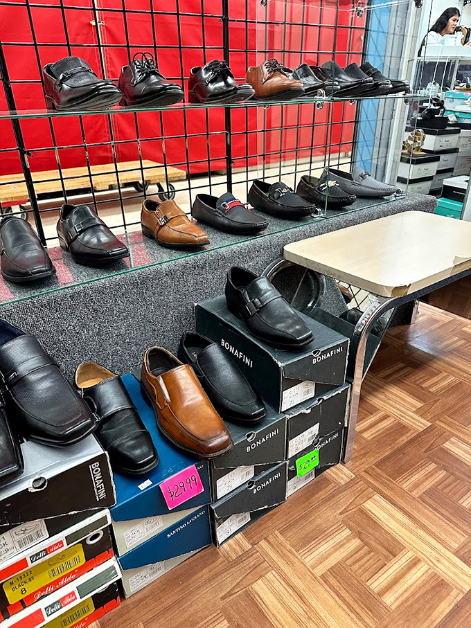 Men's shoes lined up with military precision, from boardroom-ready oxfords to weekend loafers. Imelda Marcos would approve of this collection.