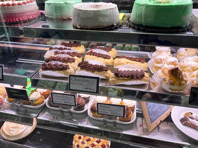 From towering cakes to delicate pastries, this display is like a United Nations of desserts. Diplomacy never tasted so good!