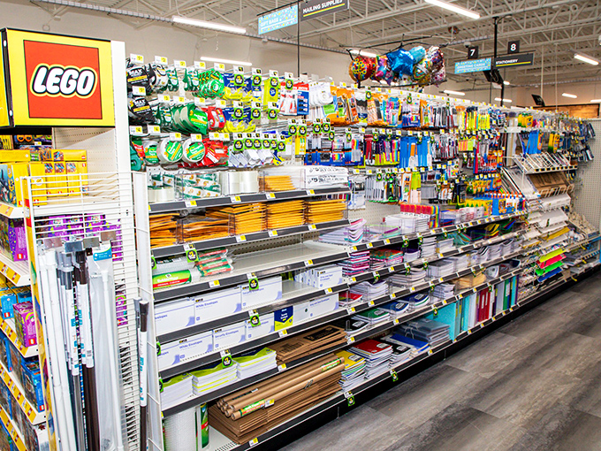 School and craft supplies lined up like soldiers ready to battle creative emergencies and last-minute science projects alike.