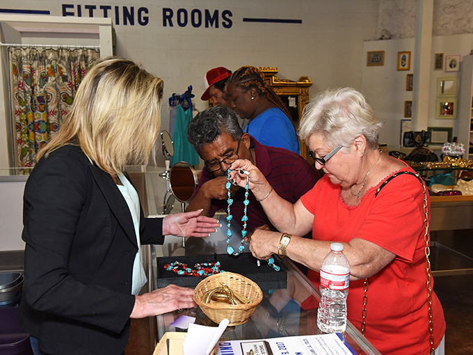 Thrift store gold hunters in their natural habitat. Watch as they navigate the aisles with the precision of seasoned treasure seekers.