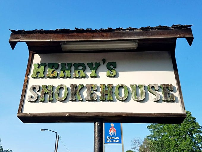 Bright lights, big flavors! Henry's sign shines like a beacon, guiding hungry souls to their smoky salvation.