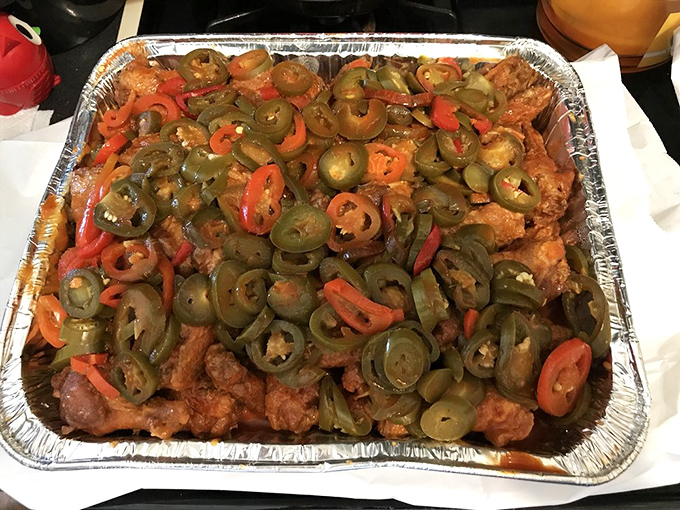 Party in a pan! This single party platter is large enough to feed a small army or one very determined wing enthusiast.