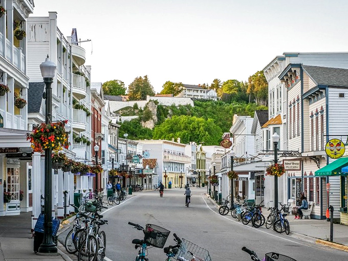 Where Victorian architecture meets modern wanderlust. Mackinac's Main Street: the original Instagram filter for buildings.