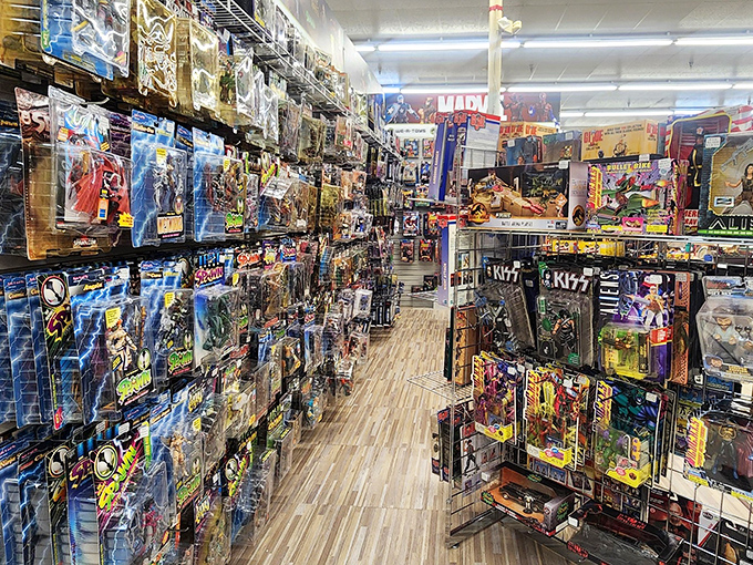 Action figures as far as the eye can see! From Star Wars to superheroes, it's childhood dreams in plastic form.