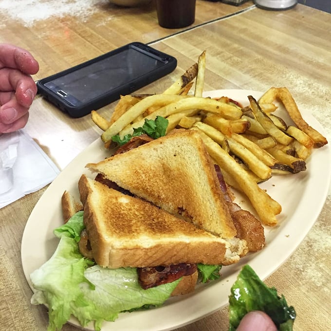 The classic BLT, elevated to art form. Crispy bacon, fresh lettuce, and juicy tomatoes nestled between golden toast, with a side of crispy fries for good measure.