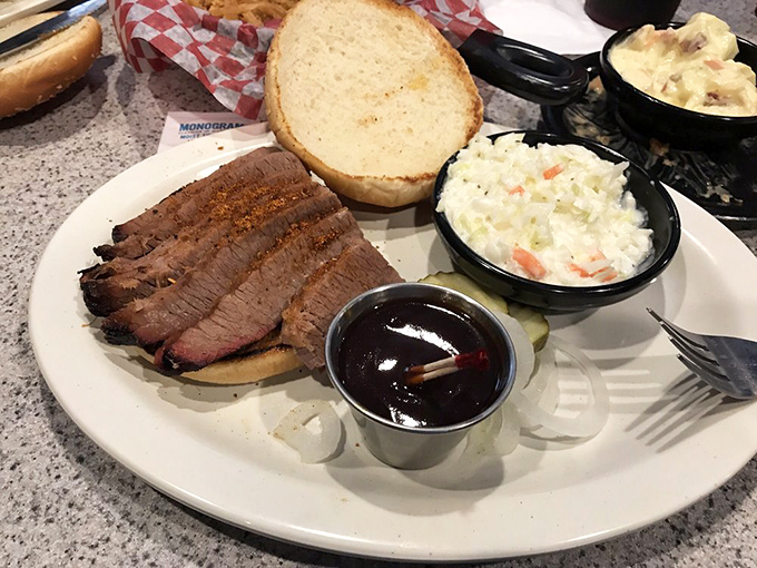 The brisket sandwich: where "beefy" meets "beautiful." It's a tower of flavor that'll make your jaw drop... then chew happily.