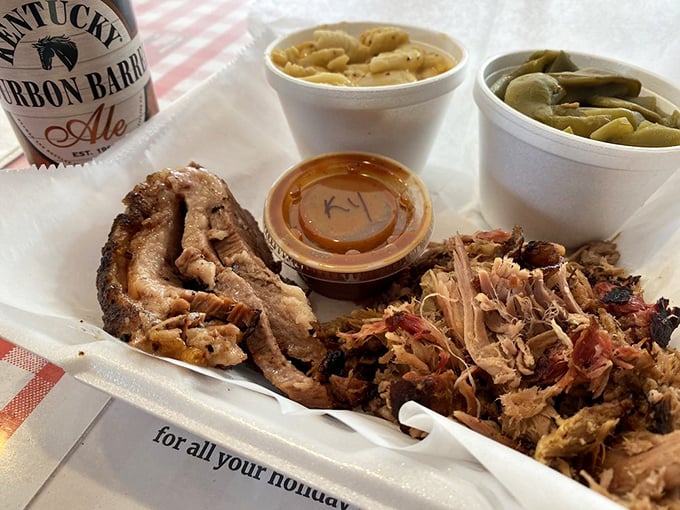 The dynamic duo of BBQ: brisket and pulled pork. It's like Batman and Robin, if they were delicious and came with sides.