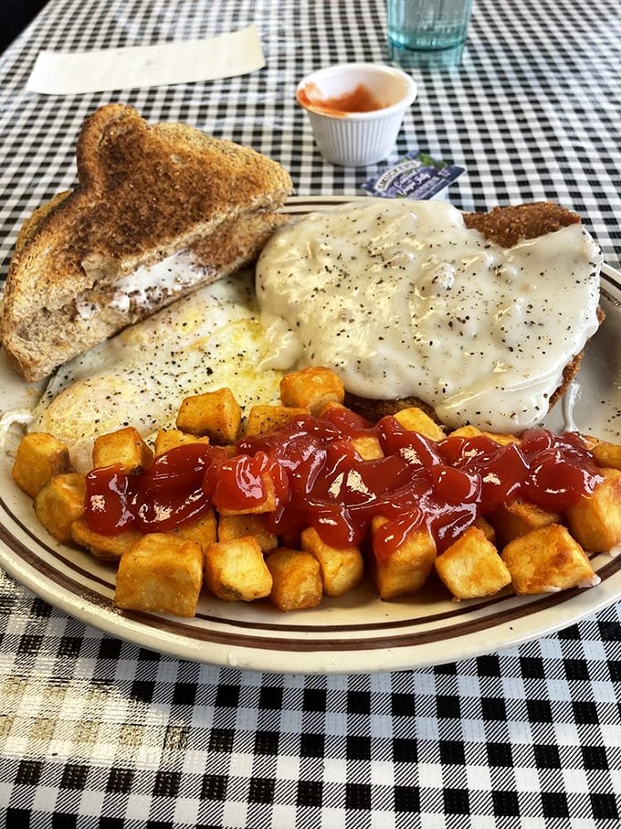 This chicken fried steak and eggs combo is the breakfast equivalent of a blockbuster movie &ndash; big, bold, and totally satisfying.