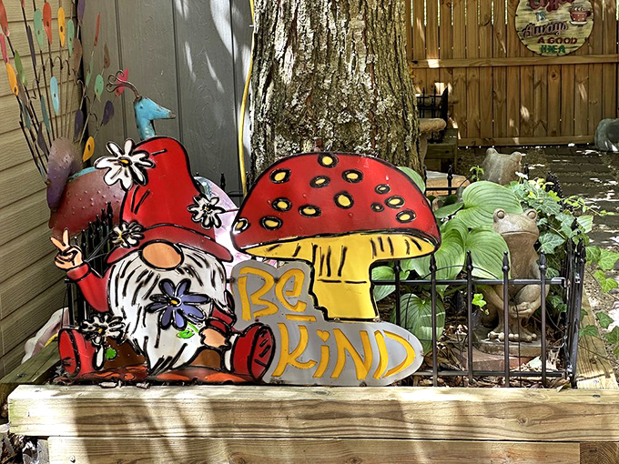 Who needs garden gnomes when you can have a "Be Kind" gnome? It's Asheville's version of "Mind the Gap."