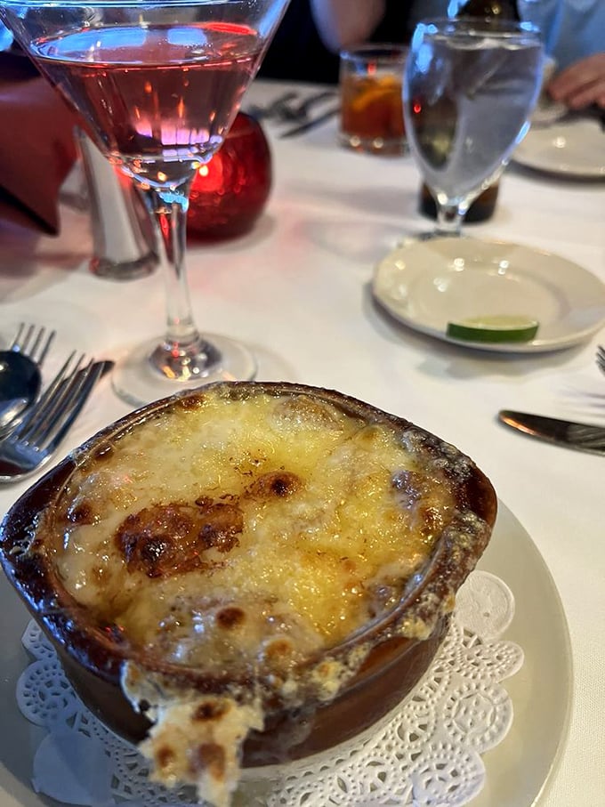 Cheese pull for the soul! This French Onion Soup is a bubbling cauldron of comfort, perfect for those Wisconsin winter nights.