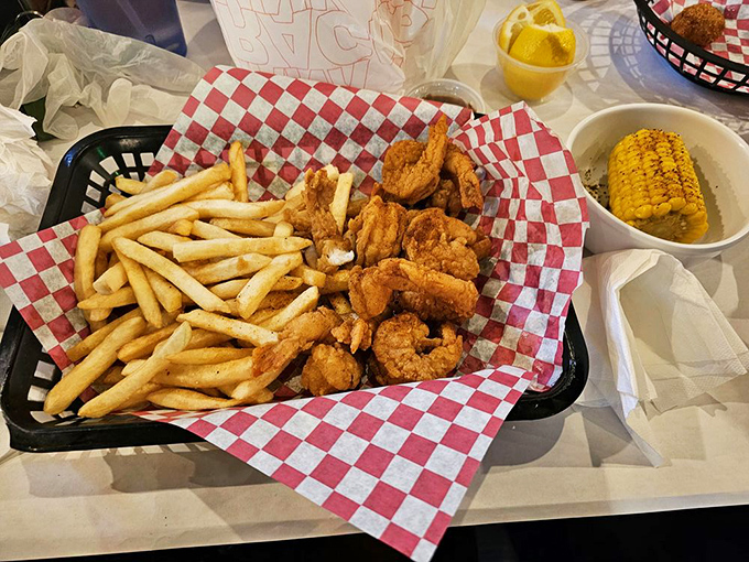 Crispy, golden, and perfectly plump &ndash; these shrimp are the Beyonc&eacute; of the seafood world. Fries and corn on the side? Now that's a full concert!
