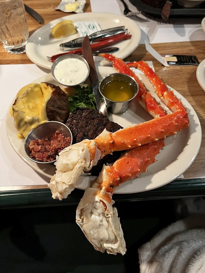 The king of the sea meets land-lubber delights. This plate is a royal feast fit for an Alaskan monarch &ndash; or just a very hungry diner.