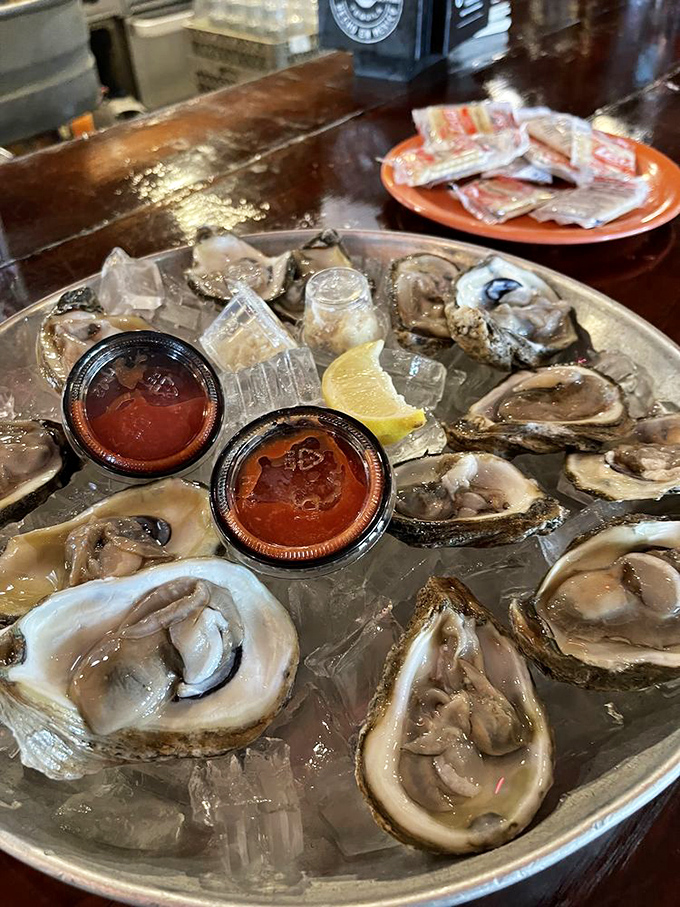 Fresh oysters on ice: nature's perfect appetizer. These briny beauties are so fresh, they might just start singing "Under the Sea."