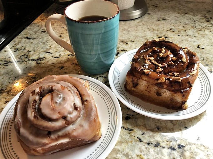 The perfect pairing: cinnamon rolls and coffee. It's like peanut butter and jelly, but for grown-ups who need a sugar and caffeine fix.