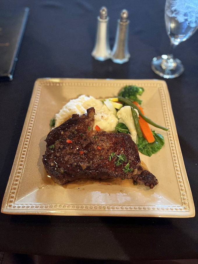 Steak night done right: This ribeye's so perfectly seared, it deserves its own slow-motion entrance music.