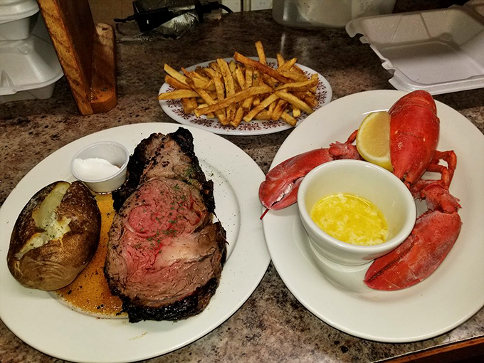 Surf and turf, Maine style! This prime rib and lobster combo is the ultimate "can't decide" solution for indecisive diners.