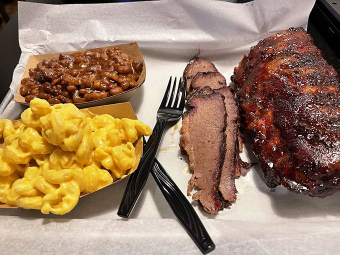 Ribs and brisket and beans, oh my! This combo is so good, it might just make you forget about that kale smoothie you promised yourself.