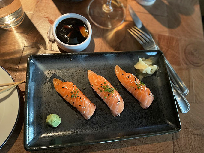 Sushi simplicity! These salmon nigiri are like little pillows of ocean-fresh goodness, ready to transport you to Tokyo in a single bite.