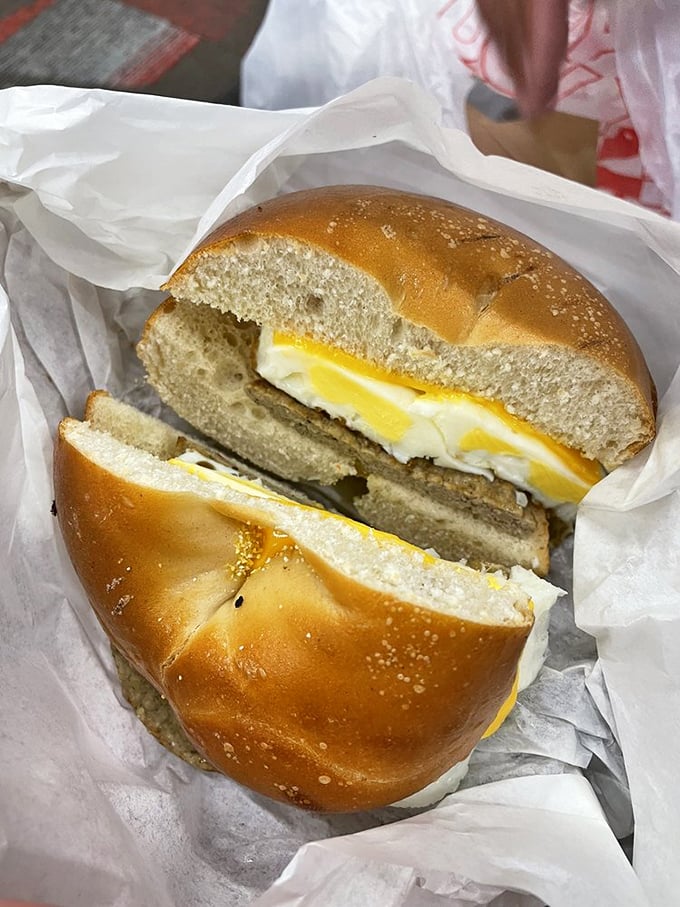 Breakfast of champions: a bagel that could make New Yorkers question their loyalty. Sausage, egg, and cheese, oh please!