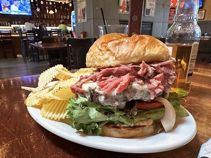 The Highlander burger: Because sometimes you need a sandwich that's taller than your coffee mug and twice as energizing.