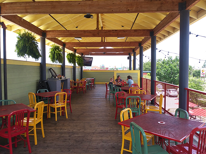 Al fresco dining area: Where fresh air meets fresh burgers. It's like a picnic, but with better seating and no ants.