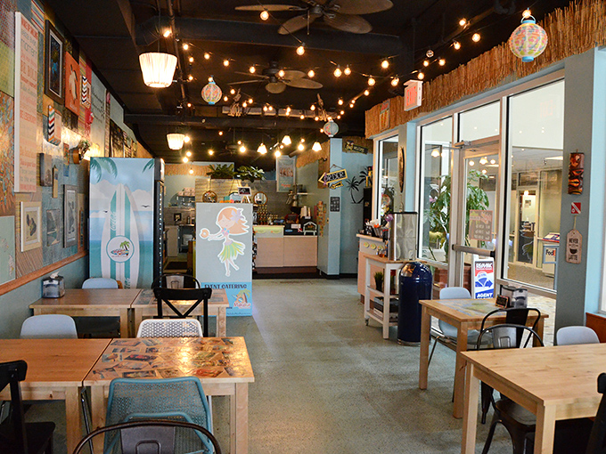 Strings of light guide you to donut nirvana. It's like Christmas morning, but with less presents and more pastries.