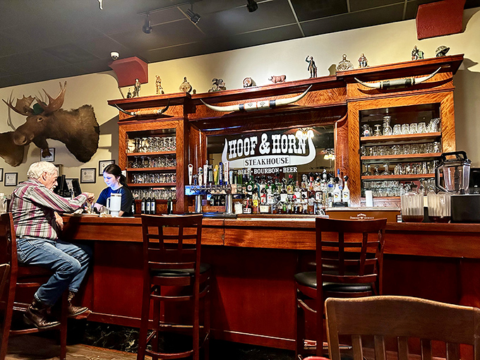 Where everybody knows your name... and your preferred cut of beef. This bar is serving up liquid courage with a side of nostalgia.