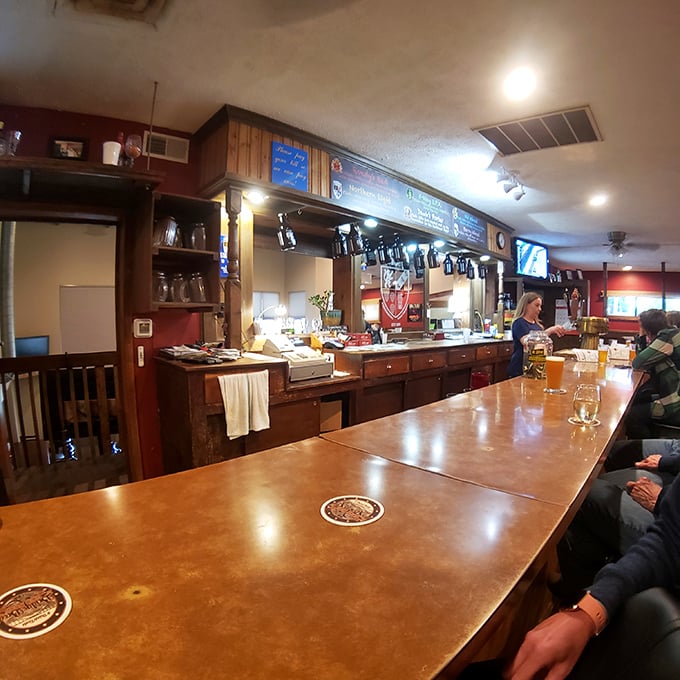 Pull up a stool and stay awhile! This bar area is where beer dreams come true and calories don't count.