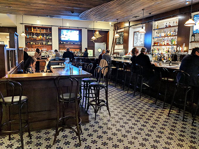 The bar where maritime tales are born! You can almost hear the clinking of glasses and the laughter of patrons swapping fish stories.