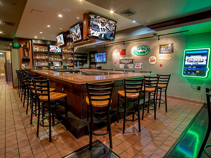 Sports fan's nirvana! With more screens than Best Buy and enough beer taps to make Oktoberfest jealous, this bar area is a game-day dream.