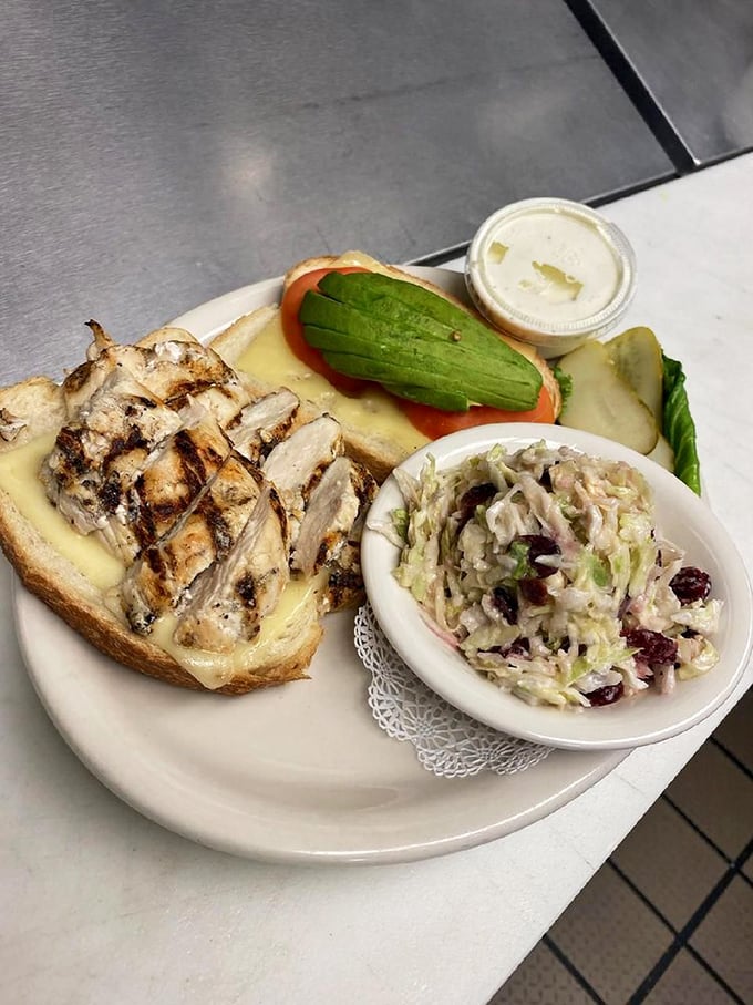 The perfect trifecta: juicy chicken, crisp veggies, and a side that'll make you say, "Cole slaw? More like gold slaw!"