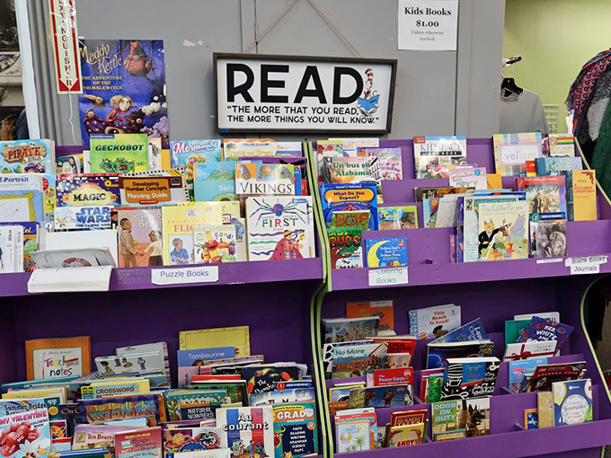 A rainbow of children's literature. Dr. Seuss would feel right at home in this whimsical wonderland of words and pictures.