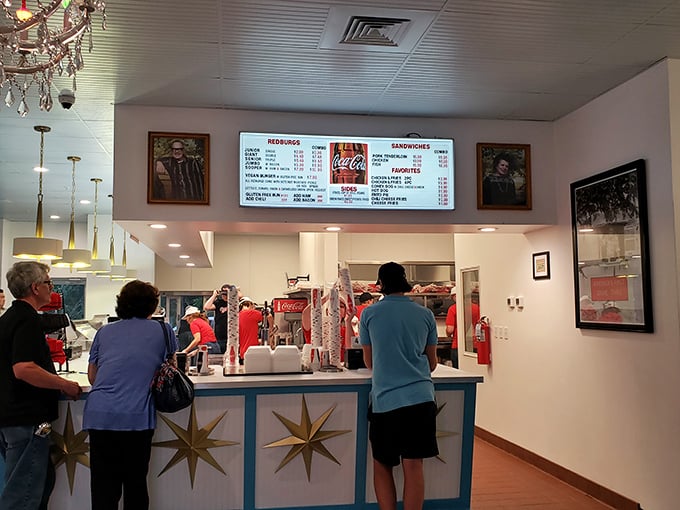 "Order up! Red's counter is where burger dreams come true and diet plans go to die."