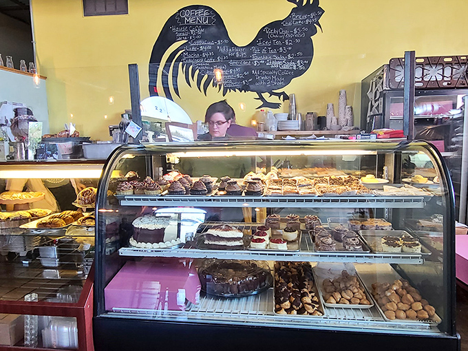 Behold the altar of indulgence! This counter isn't just serving food; it's dishing out happiness one pastry at a time. Resistance is futile!