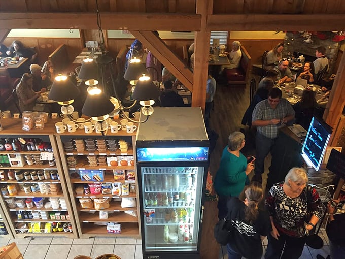 A bustling dining room where strangers become temporary family, united by the universal language of "pass the butter, please."