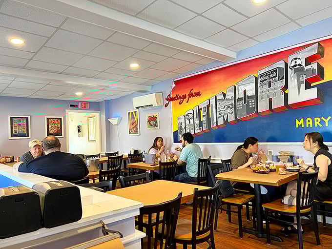 Welcome to Baltimore's unofficial town hall! Where the debates are friendly, and everyone agrees on the importance of good seafood.