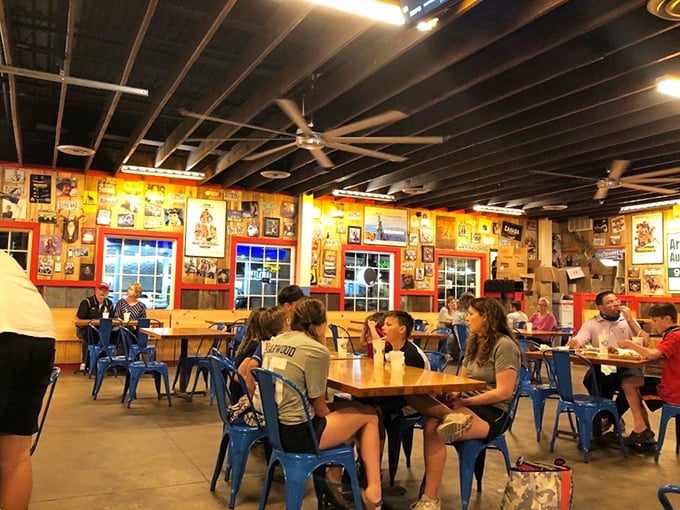 Happy campers alert! These diners look like they've discovered the secret to eternal happiness, and it's spelled B-B-Q.