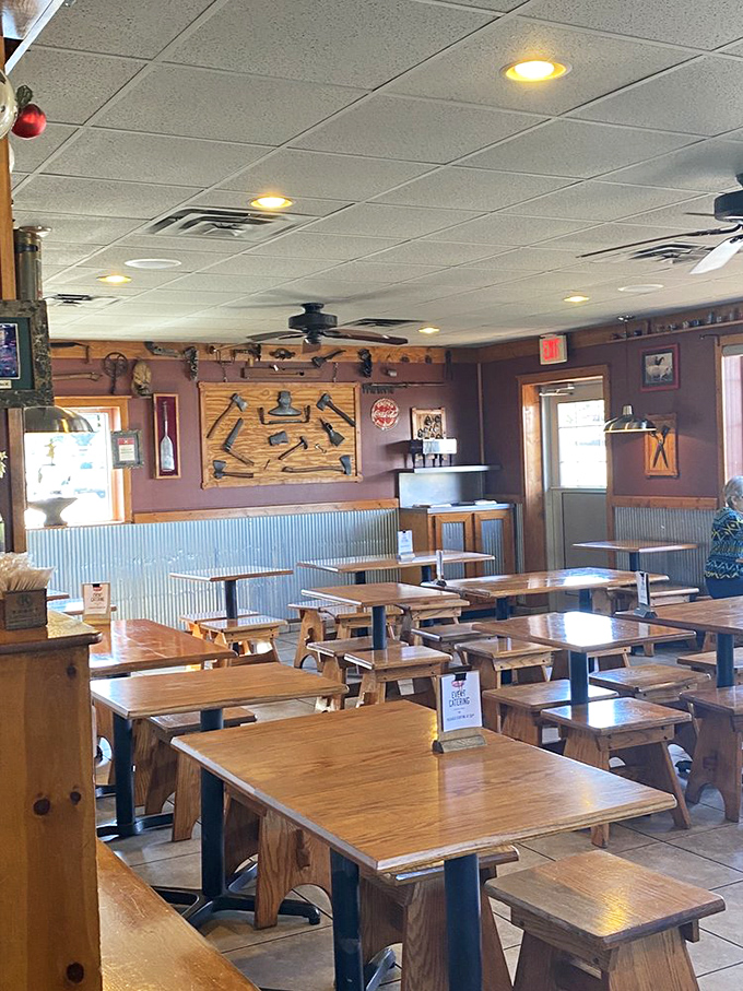 Pull up a chair and stay awhile! This cozy dining area is where strangers become friends, united by their love of finger-licking good barbecue.